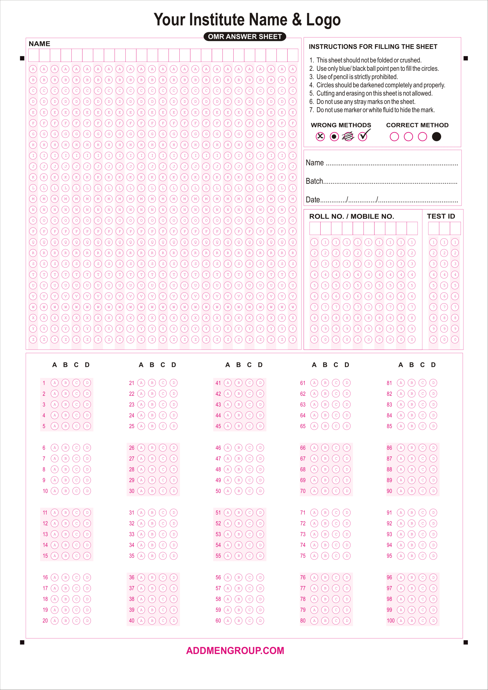 Design Of OMR Aanswer Sheet
